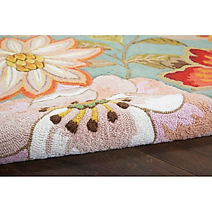 Nourison Fantasy Aqua 3'6" x 5'6" Area-Rug, Modern, Floral, Bed Room, Living Room, Dining Room, Kitchen, Easy washing, Non Shedding, (4' x 6')