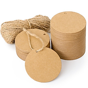Segarty Circle Tags, 200 PCS Craft Gift Tags, Brown Tag with 100 Feet Jute Twine, Round Thick Kraft Paper Blank Hang Tags Wish Tag for Gifts Wrapping, Craft Project, Xmas Gift, DIY Wedding Favor Bag