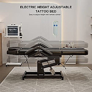 Icoget Electric Tattoo Chair Bed, 4-Section Esthetician Facial Bed Station w/Removable Headrest, Recliner Lash Chair for Lash Extensions, Multipurpos for Beauty Microblading, Wax, Spa, Massage - Black