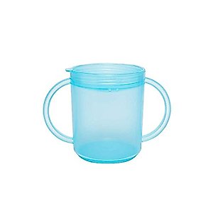 TalkTools Recessed Plastic Lid Cup with Handles | Break Resistant | Self-feeding - BPA Free - 2 Lids - Light Blue