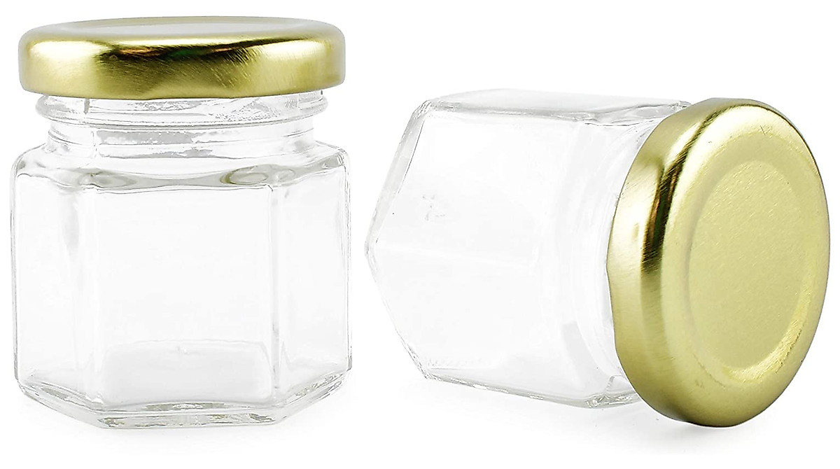 Mini Hexagon Glass Jars - 48 Pack for Spices & Gifts