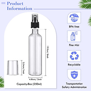 Eccliy 32 Pcs 8 oz Spray Bottles Fine Mist Spray Bottles Clear Empty Plastic Travel Bottles Refillable Mist Sprayer with Spray Cap for Oils Travel Perfumes(Transparent,Clear)