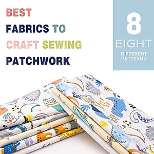 Aubliss 8pcs Fat Quarter Fabric Bundles 100% Cotton 19.6'' x 19.6''(50cm x 50cm) Quilting Cotton Craft Fabric Pre-Cut Squares Sheets for Patchwork Sewing Quilting Crafting(Dinosaur)