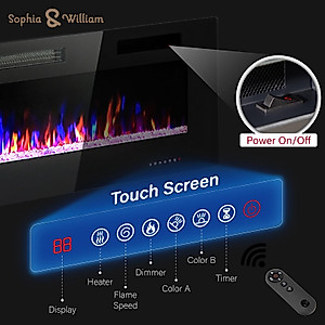 Sophia & William Electric Fireplace 72 Inch Wall Mounted & Recessed, Ultrathin 3.86" Electric Heater with Remote Control Touch Screen Noiseless, Fit for 2 x 4 & 2 x 6 Stud, Flame Color Adjustable