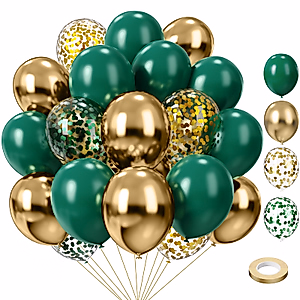 Green and Gold Balloon,57Pcs Green Gold Balloons Party Decorations 12in Dark green,metallic gold Latex Party Balloons for Birthday Decorations, Baby shower,Graduation,Jungle Party Decora