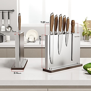 Fomidao Magnetic Knife Holder Stand,Stainless Steel Magnetic Knife Block Without Knives,Power Magnetic Knife Rack Strip,Double Sided Magnet Knife Storage Organizer