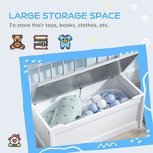 Qaba Toddler Toy Box Storage Bench with Large 27 L Interior, Kids Storage Bench Seat with Storage for Toddler Playroom Furniture, Kids Bedroom Furniture, Toy Organizer and Storage Bin, Gray