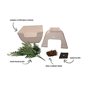 Good Pet Stuff, The Courtyard Hidden Litter Box, Artificial Plants & Enclosed Square Cat Planter Litter Box, Vented & Odor Filter, Easy to Clean, White Birch