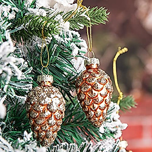Watayo 12 Pcs Christmas Pinecone Glass Ornaments- Fall Hanging Pine Cone Painted Glass Ornaments- Glitter Pinecone Christmas Ornament for Xmas Tree DIY Crafts Fall Thanksgiving Day Decoration