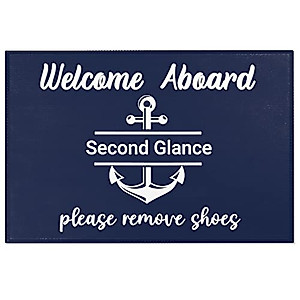 Welcome Aboard Boat Mat, Remove Shoes Boat Mat, Custom Nautical Gift, Lake House, Coastal Decor, Non Slip Personalized Anchor Yacth Rug, Doormat Beach House Anti Slip Mat