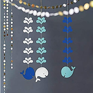 Blue Whale Hanging Paper Decoration (6pcs) - Ocean Theme Hanging Paper Party Streamers for Kids Bedroom Decoration, Ocean Sea Life Ceiling Paper for Baby Shower Party Supplies