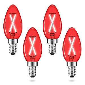 LED Candelabra Red Light Bulbs, E12 Base, 2W (25W Equivalent), B11 Torpedo Tip Dimmable Candle Bulb for Indoor Outdoor, Porch, Christmas Halloween Decoration, Party, Holiday, Event, Home, 4 Pack