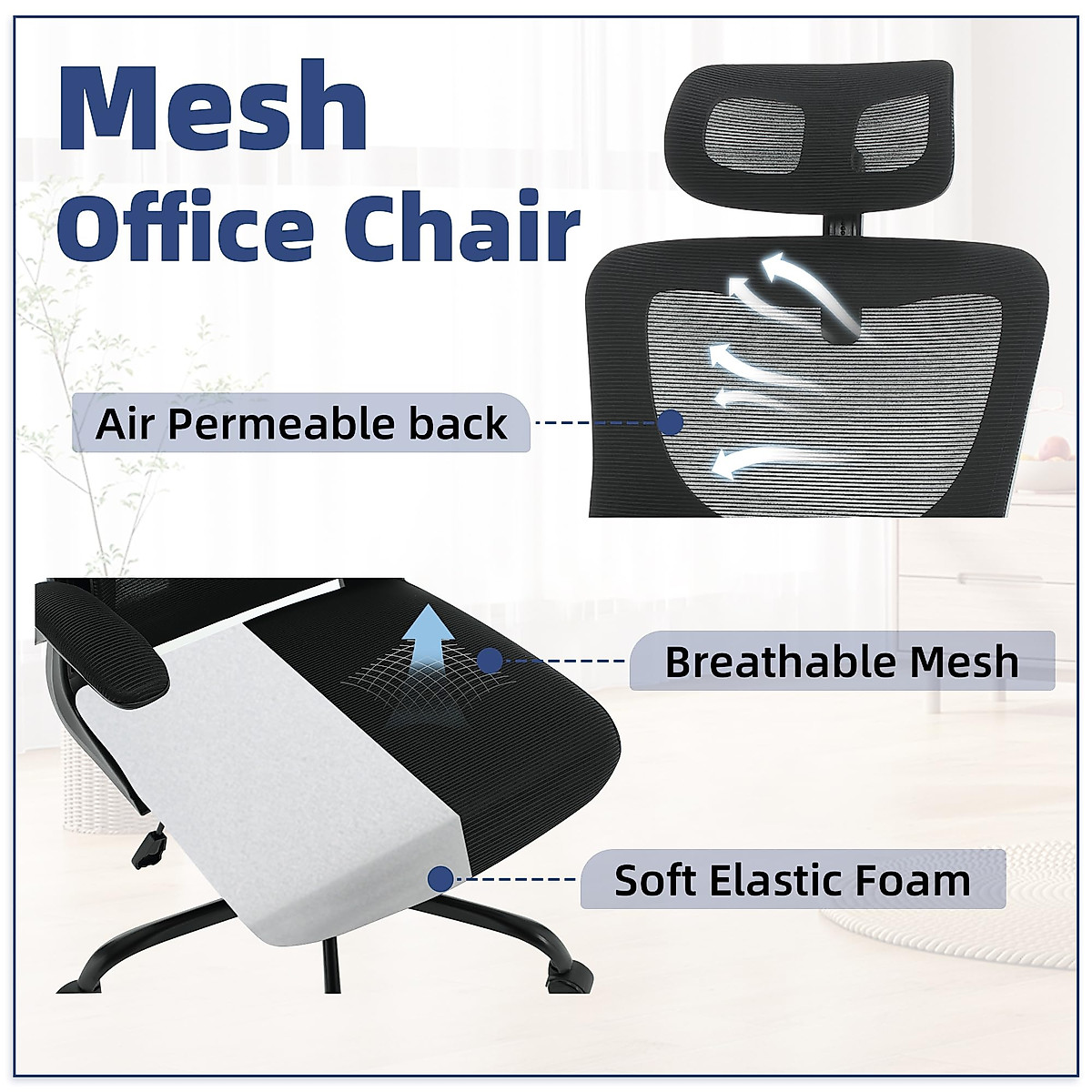 Westice Ergonomic Office Chair, Executive Mesh Office Chair with Flip up Arms & Adjustable Height, Comfortable High Back Swivel Computer Desk Chairs with Lumbar & Back Support, Black