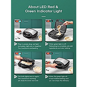 FOHERE 3-in-1 Sandwich Maker, Waffle Maker, Sandwich Grill, Portable Electric Panini Press with Removable Non-Stick Plates, LED Indicator Lights, Cool Touch Handle, Toaster, Grilled Cheese Machine