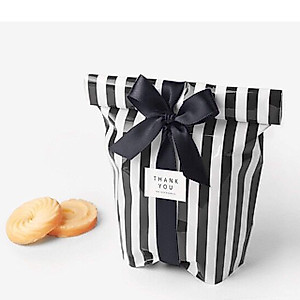 Clear Plastic Cellophane Treat Bags - Black White Stripes Party Favors Cello Bags Wedding Baby Shower Birthday Party Cookie Candy Treat Favors Bags, 100pc