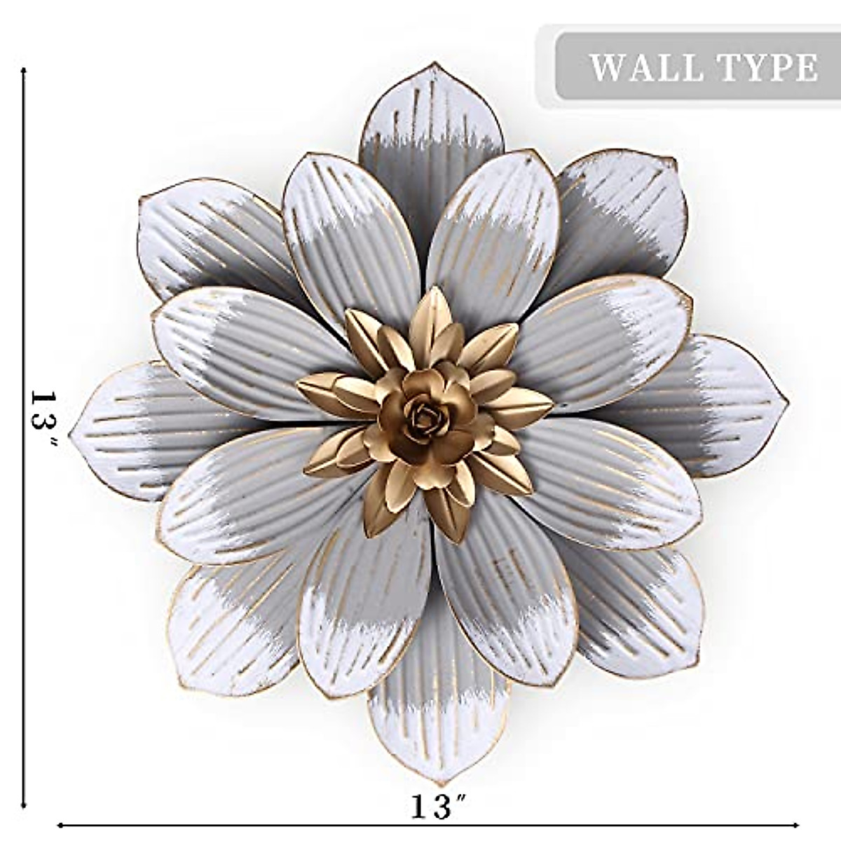 Decointo White Metal Flower Wall Decor 13" Metal Floral Sculpture, Hanging Decoration for Bedroom, Living Room, Bathroom, Kitchen, indoor Rustic Wall Art - Mother's Day Gift