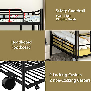 Heavy Duty Metal Bunk Bed Twin Over Twin Bunk Bed with Trundle Bed, Kids Bunk Bed with Ladder and Guardrails, Twin Bunk Beds for Kids, Boys, Girls, Teens, Black Bunk Bed Twin Size