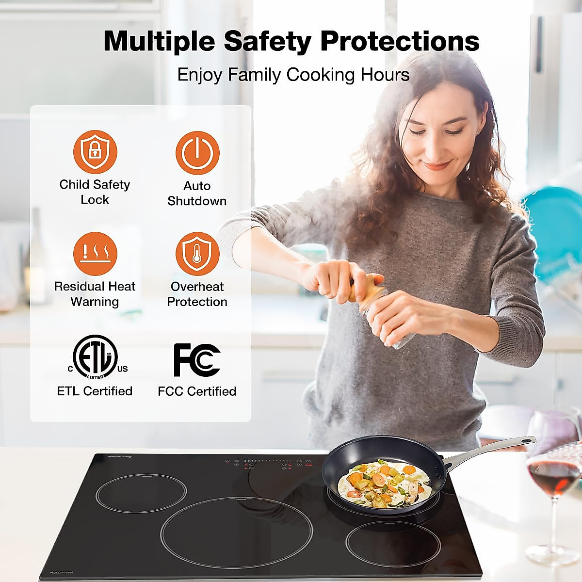 thermomate 30 Inch Induction Cooktop, 6500W Built in Induction Stove Top with 4 Boost Burner, ETL & FCC Certified Electric Cooktop, 9 Heating Level, Timer & Child Lock, Sensor Touch, 240V