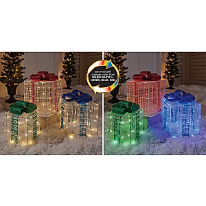 SYLVANIA 3 PC Color Changing Gift Boxes LED Giftboxes, Multi