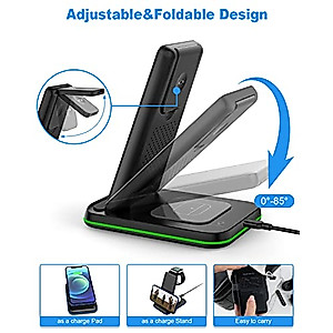 ZUBARR Foldable Wireless Charger for Multiple Devices 3 in 1 Wireless Charging Station for iPhone13 12 11/Pro/Mini/XS/XR,Wireless Charging Stand for Apple Watch SE/7/6/5/4/3/2, AirPods Wireless/Pro