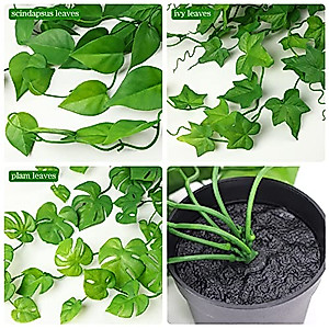 CEWOR 3 Pack Fake Hanging Plants Artificial Potted Plants Small Faux Hanging Vines in Pots for Indoor Outdoor Office Room Decor(Green)