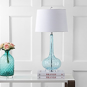 JONATHAN Y JYL1079B-SET2 Set of 2 Table Lamps Bette 28.5" Glass Teardrop LED Table Lamp Contemporary Bedside Desk Nightstand Lamp for Bedroom Living Room Office College Bookcase, Aqua