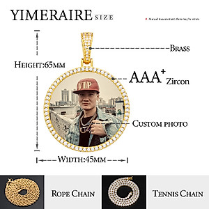 YIMERAIRE Custom Photo Necklace Personalized Picture Frame Necklace Blank Pendant for Women Round Memory Pendant Necklace with Rope Chain Hip Hop Jewelry for Men
