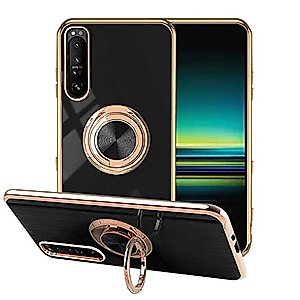 Coqibel Phone Case for Sony Xperia 1 III 5G [ 360° Ring Kickstand Fit Magnetic Car Mount ], Slim Soft TPU Case [ Electroplating Technology ] Cover with Fit Protection - Black