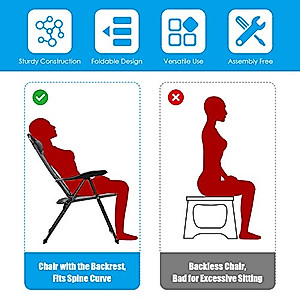 Giantex Set of 2 Patio Dining Chairs, Folding Lounge Chairs with 7 Level Adjustable Backrest, Headrest, 300 Lbs Capacity, Outdoor Portable Chairs with Metal Frame (2, Gray)