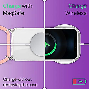 NALIA Necklace Cover with Band Compatible with iPhone 12 / iPhone 12 Pro Case, Transparent Protective Hardcase & Adjustable Holder Strap, Easy to Carry Crossbody Phone Bumper, Color:Pink