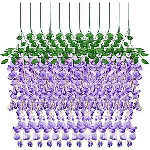 IMIKEYA 12 Pieces Wisteria Artificial Flower 3.25 Feet Wisteria Vine Ratta Hanging Garland Silk Fake Wisteria Flowers String for Wedding Party Decor, Blue