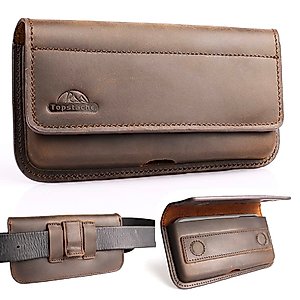 Topstache X-Large Leather Phone Holster,Flip Cell Phone Case with Belt Clip for S23 Ultra S23 Plus,Leather Case for iPhone 14 Pro Max,Universal Smartphone Leather Sheath for Phone with Protective Case