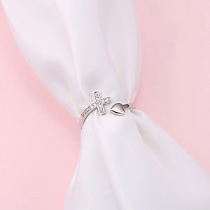Yearace Cross Rings 925 Sterling Silver CZ Adjustable Faith Hope Love Cross Open Ring for Women Men Sideways Cross Christian Religious Stackable Ring- US Size 6