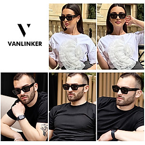 VANLINKER Retro Square Sunglasses for Women Men Trendy Chunky Fashion Rectangle Shades UV400 Protection VL9804 Black