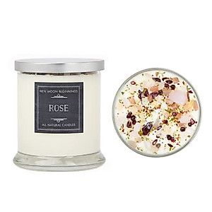 Rose Candle by New Moon Beginnings - Floral Scented Candle - Dried Flower & Crystal Candles - Love Candle - All Natural Soy Candle