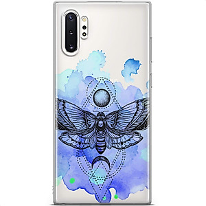 Mertak Case Compatible with Samsung Galaxy A73 A72 5G A71 A70 A53 A52 A32 A50 A21s Watercolor Flexible Lightweight Deaths Head Moth Silicone Protective TPU Cover Slim Gothic Design Insect Art