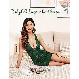 Avidlove Babydoll Lingerie for Women Sexy Lace Lingerie Dress Bodycon Teddy Chemise (Dark Green, XXL)