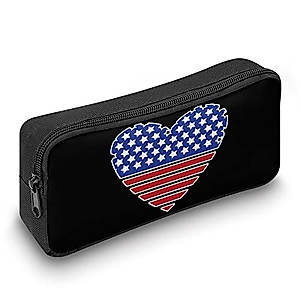 American Flag Heart Pencil Case Stationery Pen Pouch Portable Makeup Storage Bag Organizer Gift
