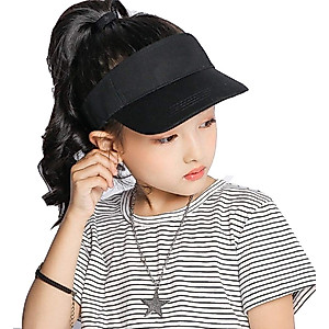 Kids Visor Sun Hat Adjustable Athletic Sports Hat 6 to 12 Years Old (Black+White, 52cm/Fit for 2-6Years)