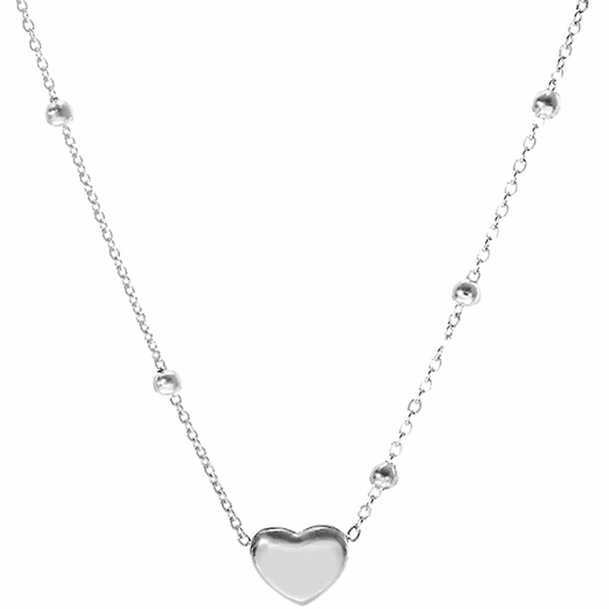 Jude Jewelers Stainless Steel Heart Charm Floating Slide Classic Plain Wedding Statement Collar Necklace (Silver)