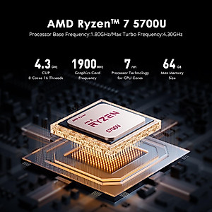 TRIGKEY Ryzen 7 Mini PC 8 Core 16 Thread Mini Computer OS Desktop PC 5700U（Up to 4.0GHz） 32G DDR4+500G NVME SSD 15W TPD Micro PC | 8Core 1900MHz HD Graphics | WiFi-6 | BT 5.2 | Type-C | OS