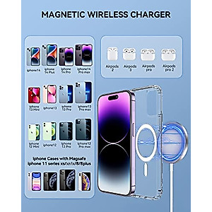 2 Pack Magnetic Wireless Charger 15W Fast Mag-Safe Charger for iPhone 14/13/12 Series and AirPods 3/2/Pro (Mag-Safe Charger Silver)