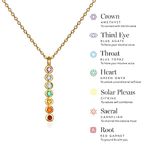 Satya Jewelry 18K Yellow Gold Plated Multi Stone Chakra Stick Pendant Women's Necklace, 18" with 2" Extension