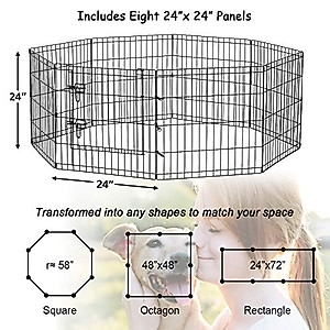 Pet Playpen Puppy Playpen Kennels Dog Fence Exercise Pen Gate Fence Foldable Dog Crate 8 Panels 24 Inch Kennels Pen Playpen Options Ideal for Pet Animals Outdoor Indoor Artmeer(24 Inch)