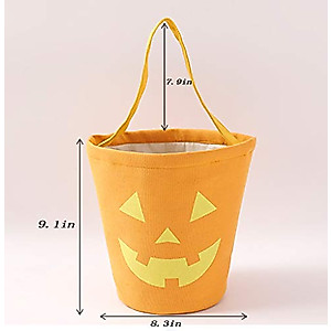 Zhenpony Halloween Trick or Treat Bag, Pumpkin Canvas Candy Tote Bucket Multipurpose Portable Collapsible Reusable Goody Bucket - Best Halloween Party Gifts