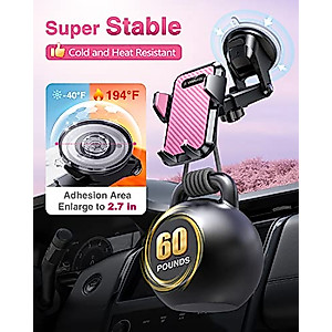VANMASS Universal Car Phone Mount,【Patent & Safety Certs】 Upgraded Handsfree Dashboard Stand, Phone Holder for Car Windshield Vent, Compatible iPhone 14 13 12 11 Pro Max Xs XR X, Galaxy (Pink)