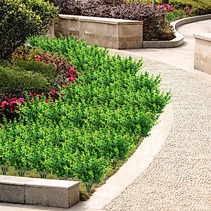 TEMCHY Artificial Plants Flowers Faux Boxwood Shrubs 6 Pack, Lifelike Fake Greenery Foliage with 42 Stems for Garden, Patio Yard, Wedding, Office and Farmhouse Indoor Outdoor Decor