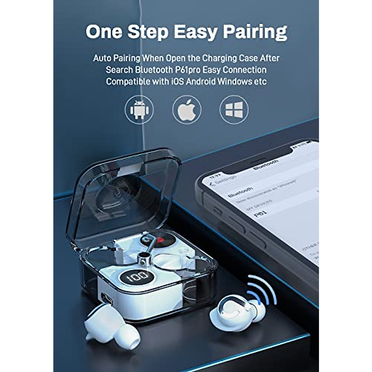 Wireless Earbuds, Bluetooth 5.3 Earbuds, 32H Playtime True Wireless Bluetooth Earbuds with Charging Case and LED Power Display, Sport Workout Earbuds Built in Mic Waterproof Bass Sound Headset (White)