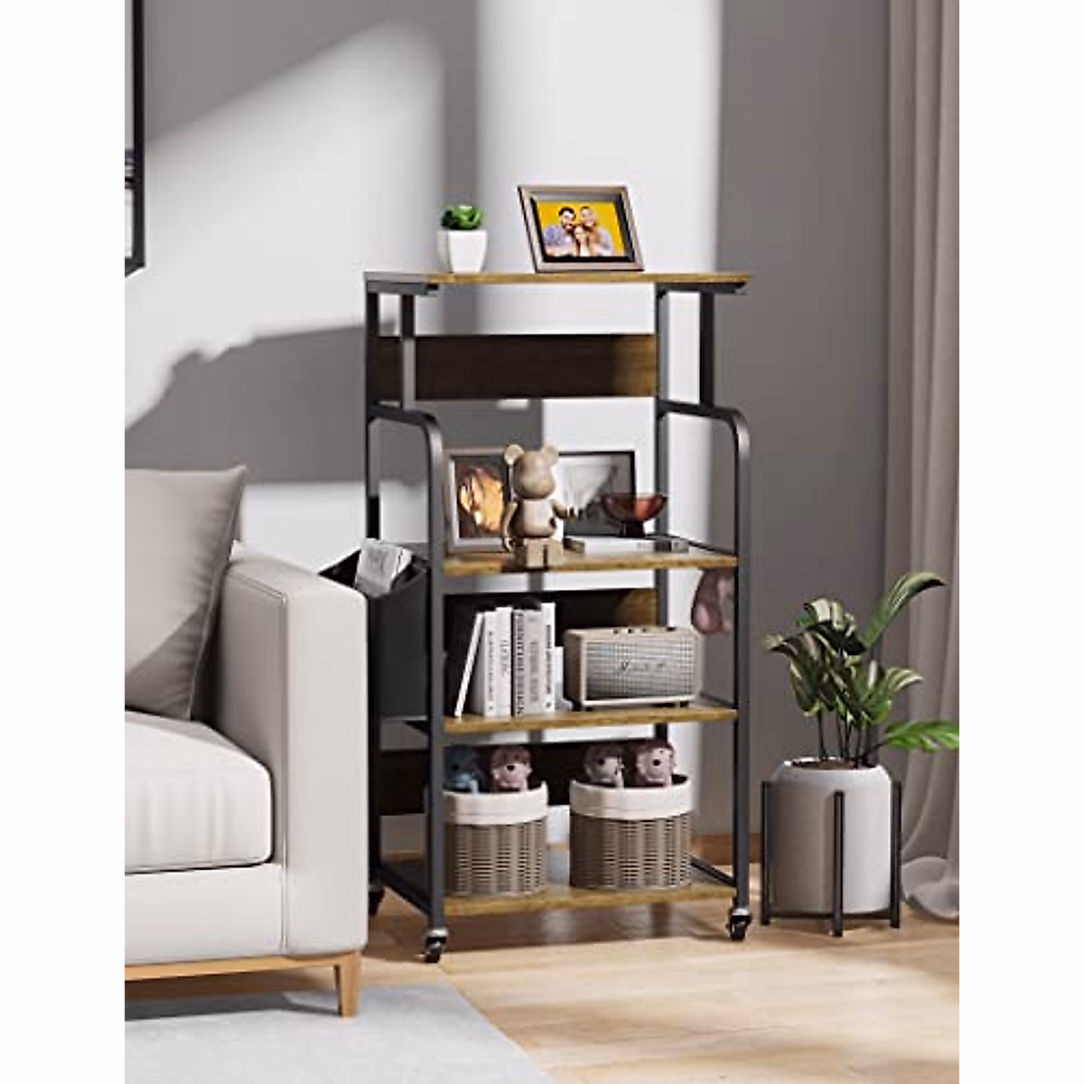 Bealife 4 Tier Home Printer Stand with Storage Bag, Tall Mobile Printer Cart with Lockable Rolling Wheels for Office,Small Space, Heavy Duty - Retro