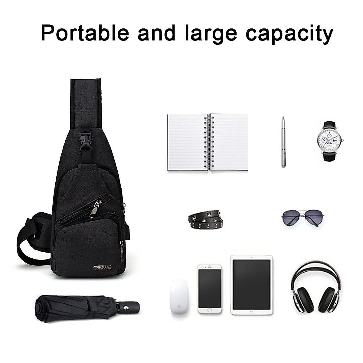 PHABULS Men's Faux Leather mens sling bag for men with USB Charging Port for Travel, Hiking,Cycling (Brown-pu)